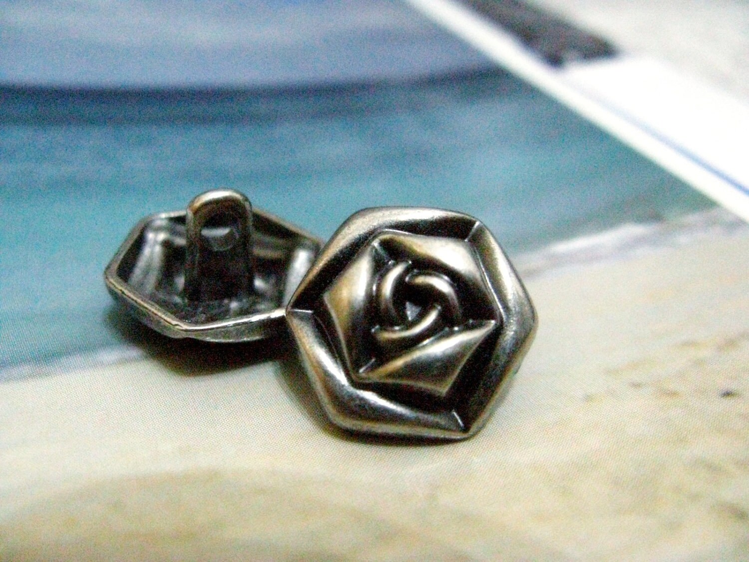 Metal Buttons Rose Metal Buttons Gunmetal Color Shank - Etsy