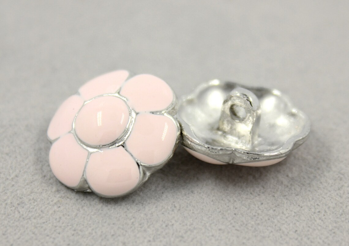 Metal Buttons Pink Enamel Silver Flower Metal Shank Buttons | Etsy