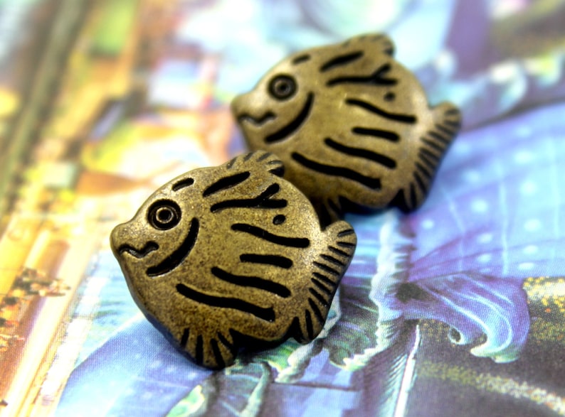 Metal Buttons - Fish Antique Brass Shank Buttons - 17mm - 0.67 Inch - 3 ...