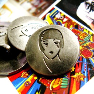 Metal Buttons Girl Face Metal Buttons , Gray Silver Color , Shank , 0. ...