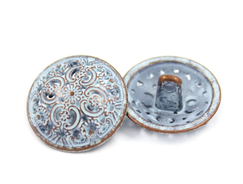 Metal Buttons - Flowery Engraving Metal Buttons , Blue Copper Color ...