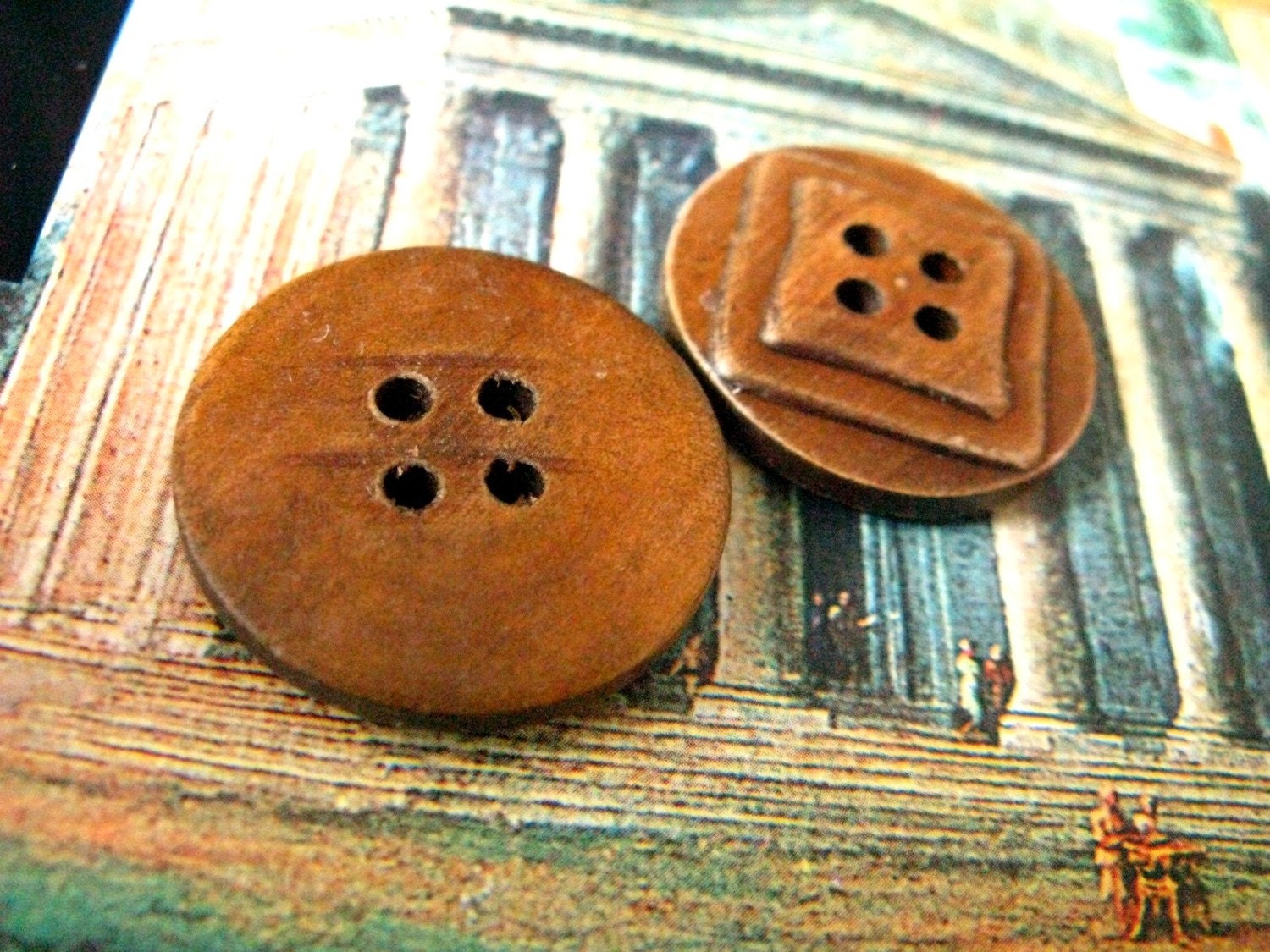 Wood Buttons Antique Square and Round Cascading Walnut Wood - Etsy
