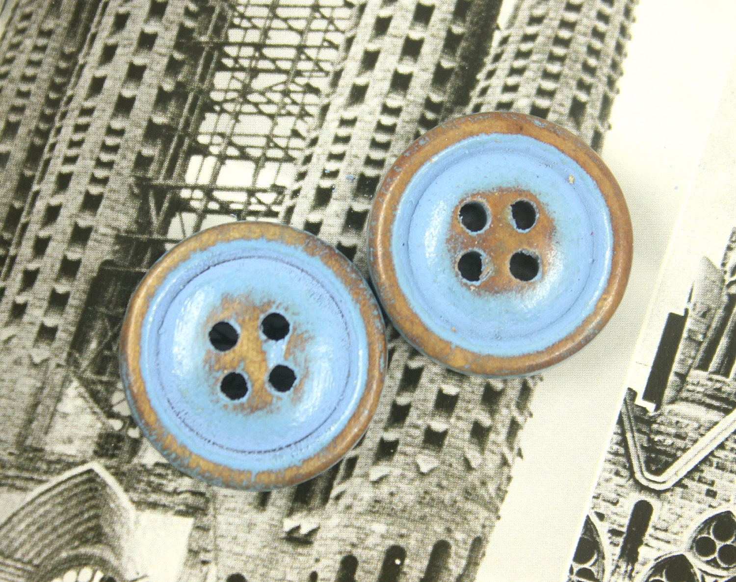 Wooden Buttons 10 pieces of Retro Blue Brushed Effect Wood | Etsy