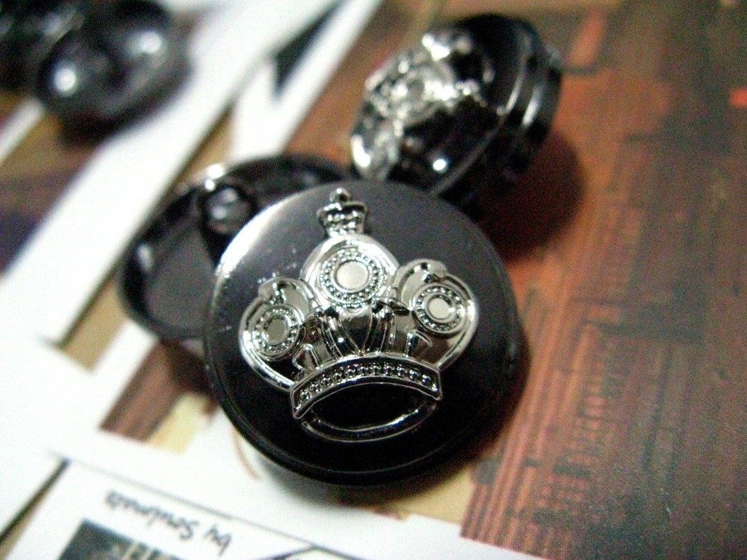 Metal Buttons - 3D Embossed Silver Crown Metal Buttons , Gunmetal Base ...