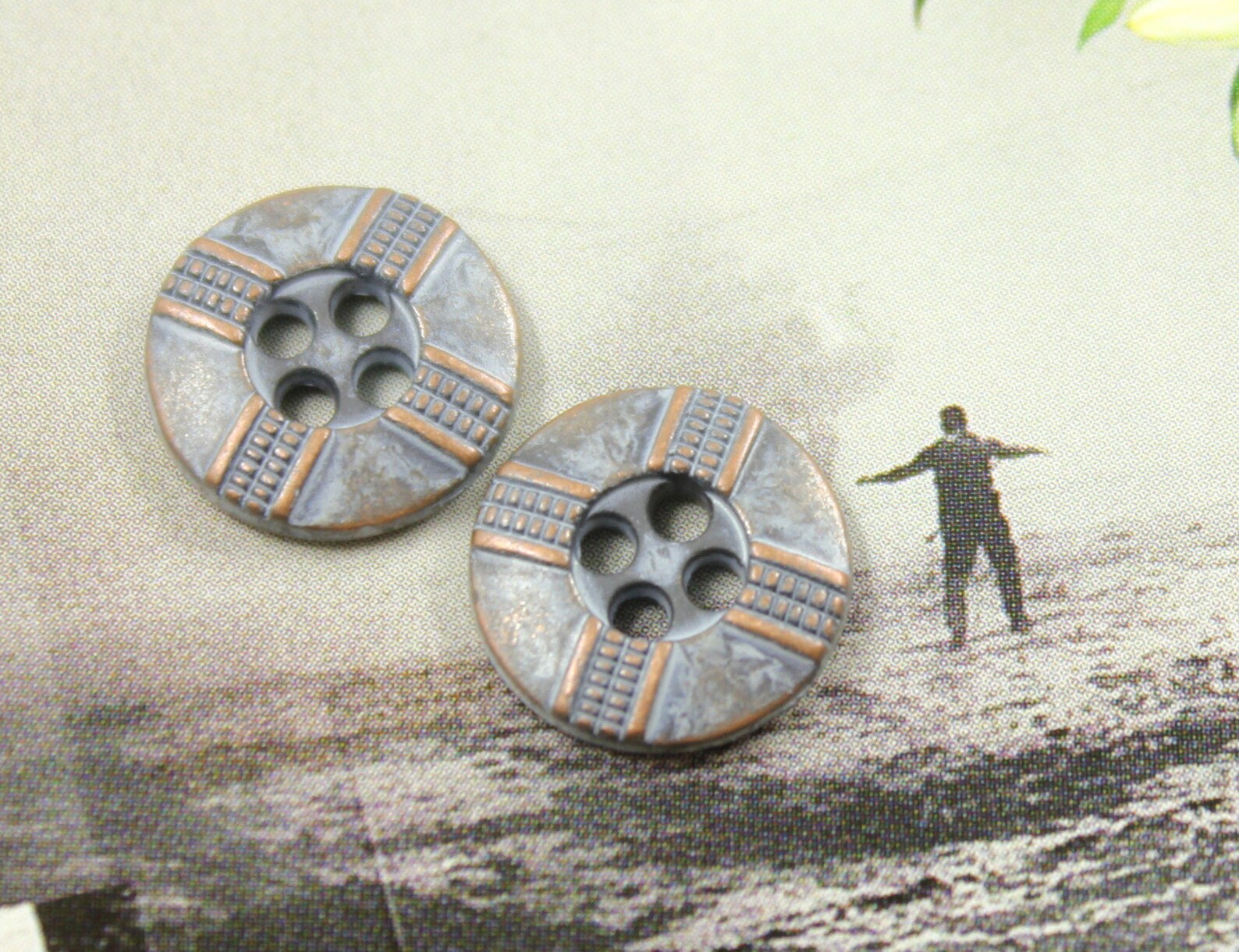 Metal Buttons - Cross Ribbon Metal Buttons , Pastel Blue Color , 4 ...