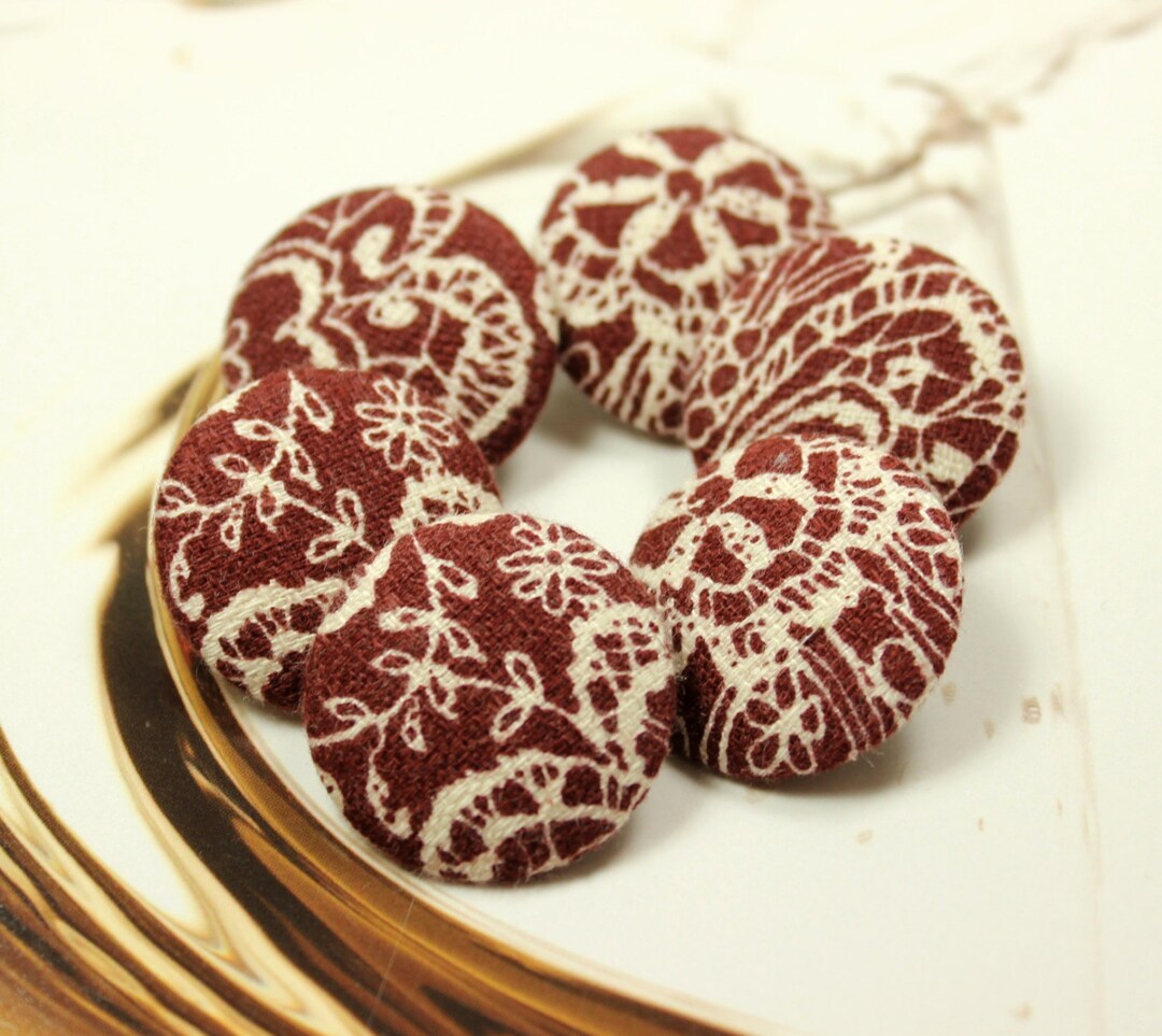 Elegant Baroque Floral Pattern Dull Red Fabric Buttons,1.07 Inch. (6 in ...