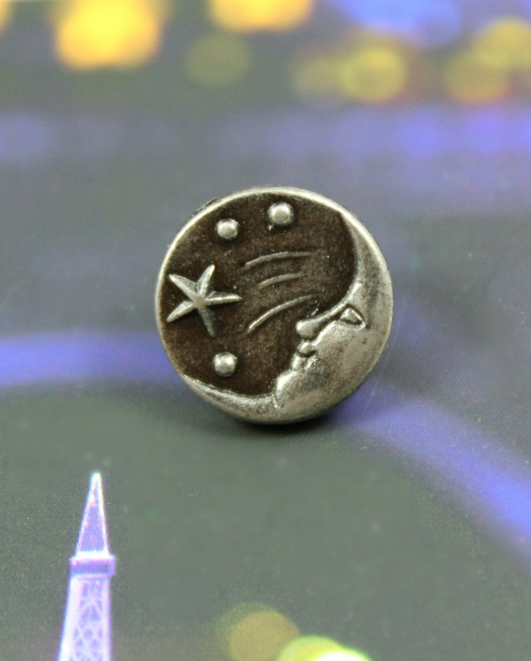 10 Moon and Star Metal Buttons , Gray Silver Color , Shank , 0.43 Inch ...