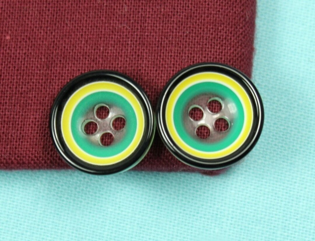 Rainbow Plastic Buttons - Green and Yellow Fringe Recessed Center ...