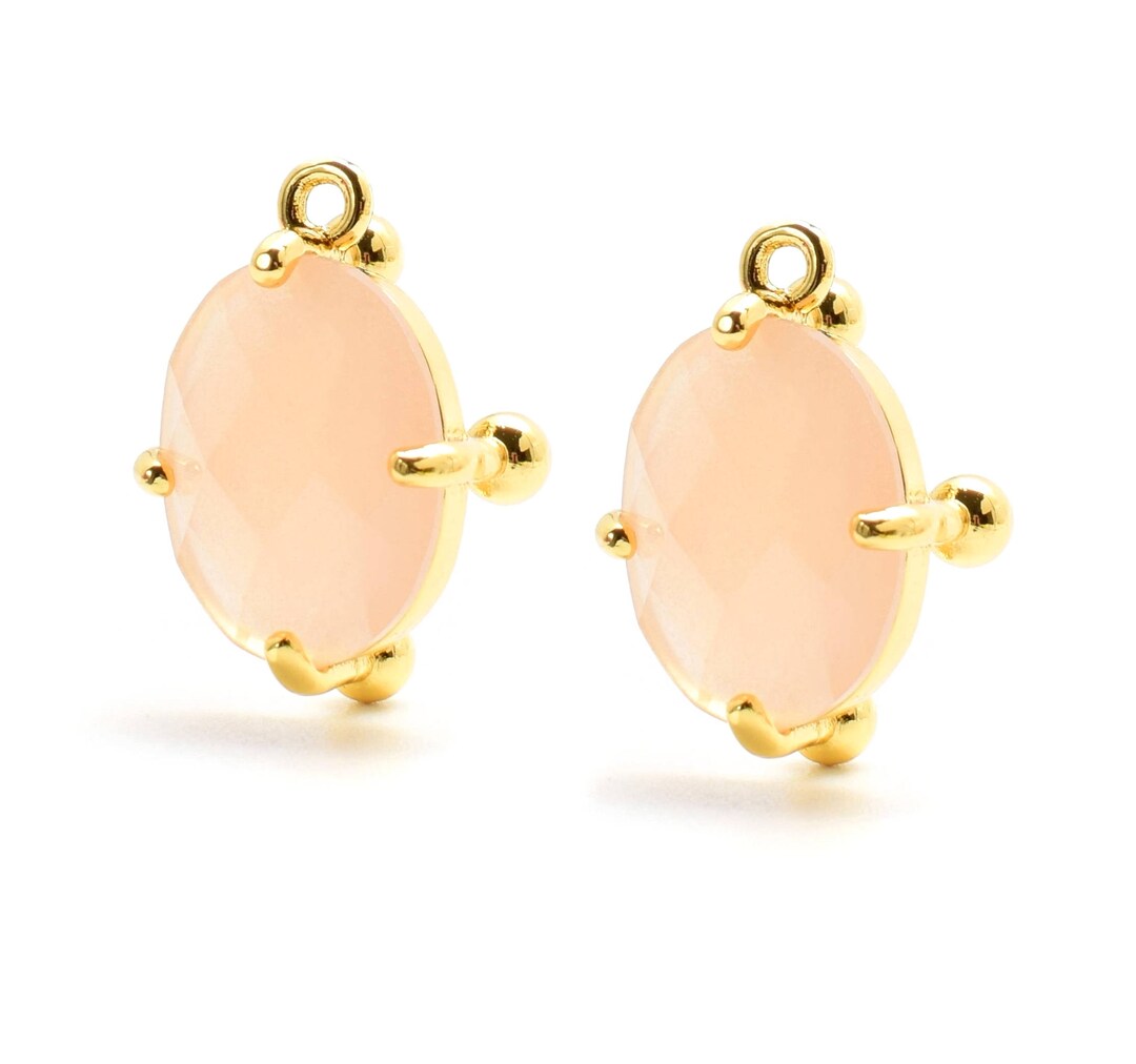 2 Sphericals Bezel Oval Light Peach Crystal Glass Pendant, 20mm, Open ...