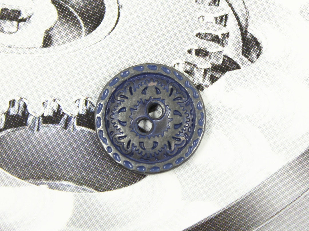 Metal Buttons - Flower Engraving Metal Buttons , Navy Blue Color , 2 ...
