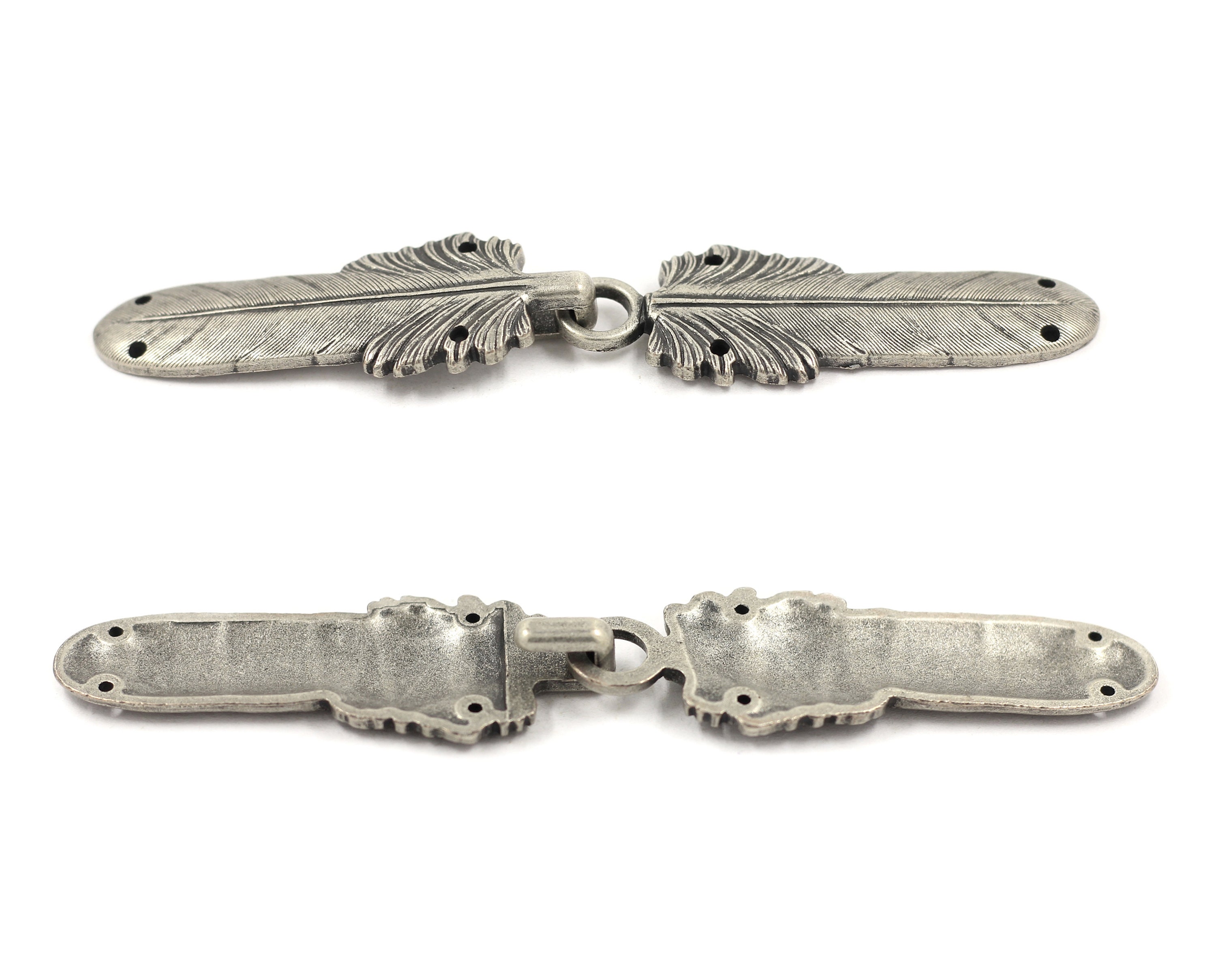 Large Feather Antique Silver Cloak Clasp Metal Fasteners. One Pair ...