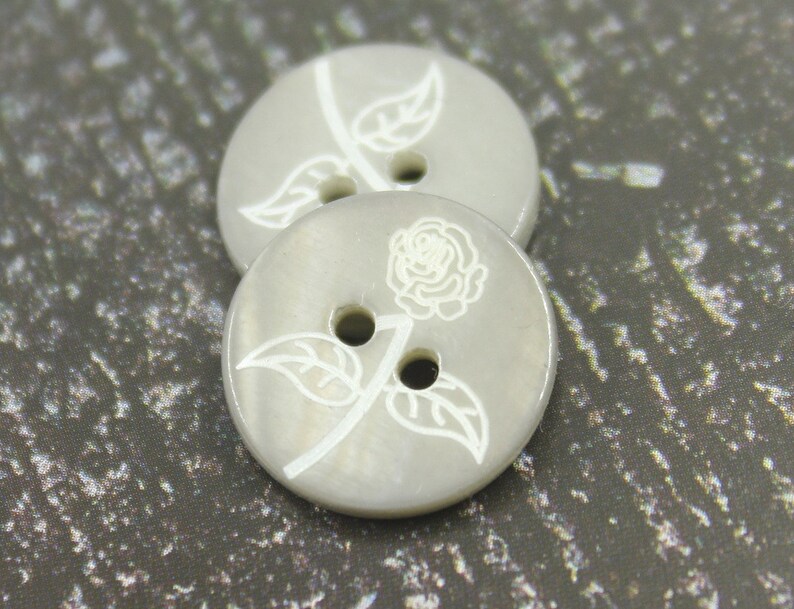 Shell Buttons Rose Carving Gray Shell Buttons 0.59 Inch 10 | Etsy