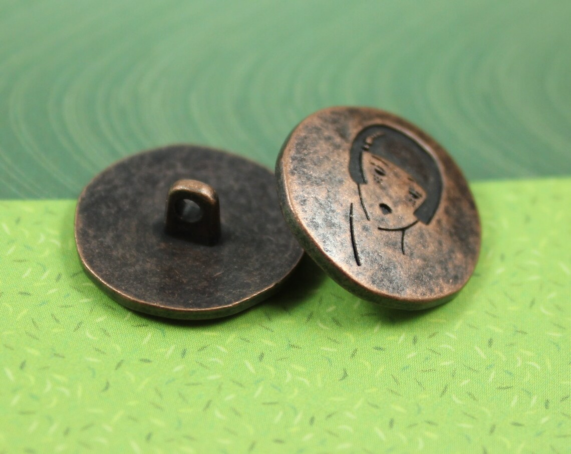 Metal Buttons Girl Face Metal Buttons Antique Copper Color - Etsy