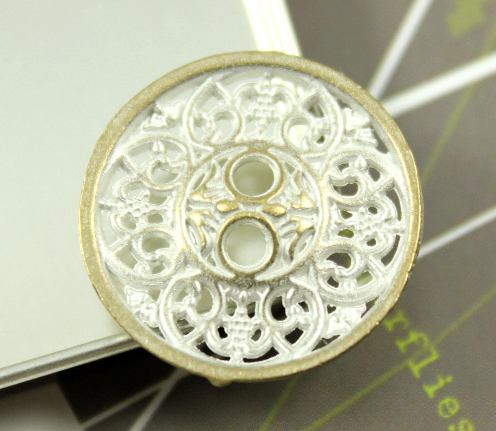 Metal Buttons - Foliage Filigree Metal Buttons , Brass White Color , 0. ...