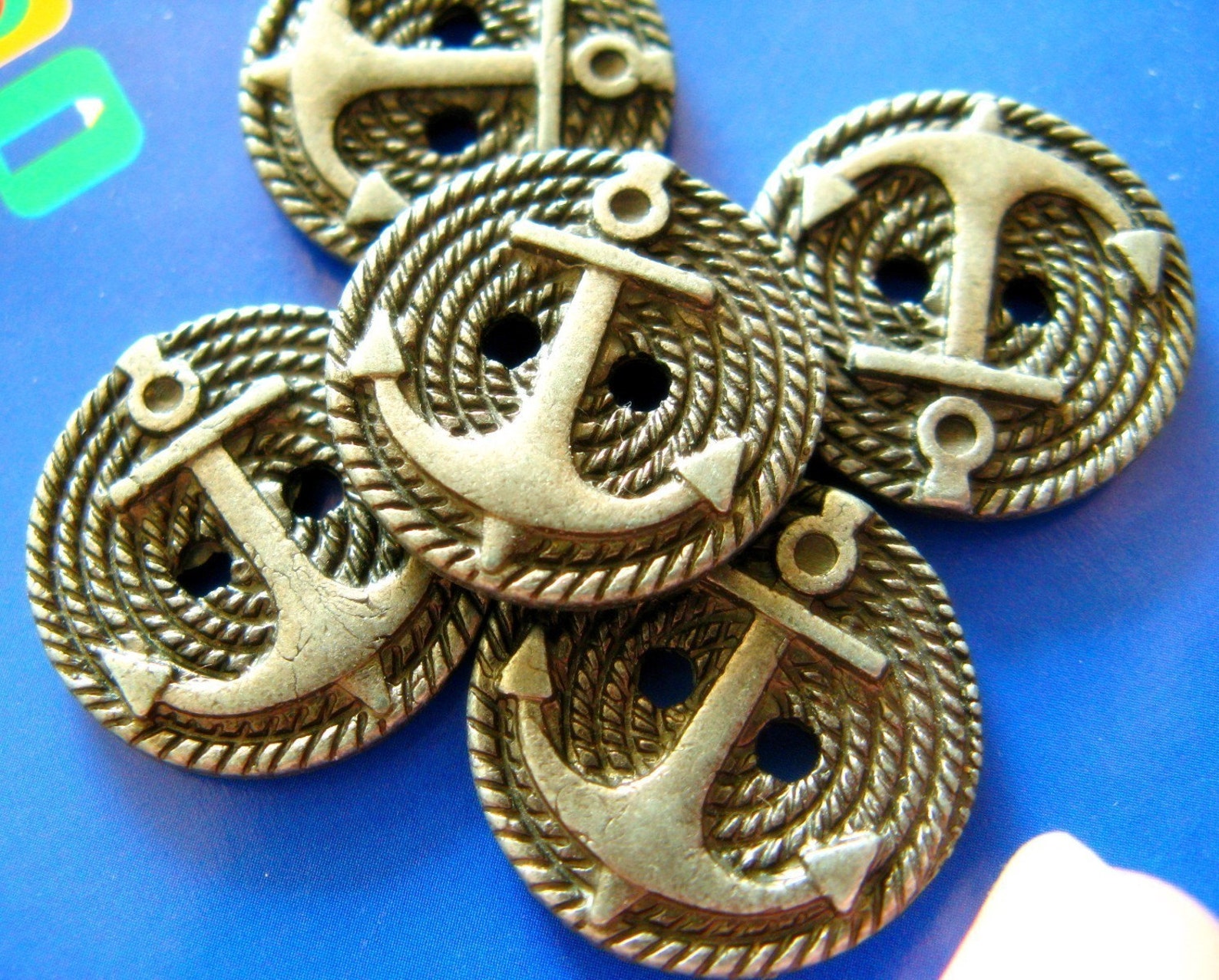 Metal Buttons - Hemp Rope and Anchor Metal Buttons , Gunmetal Color , 2 ...