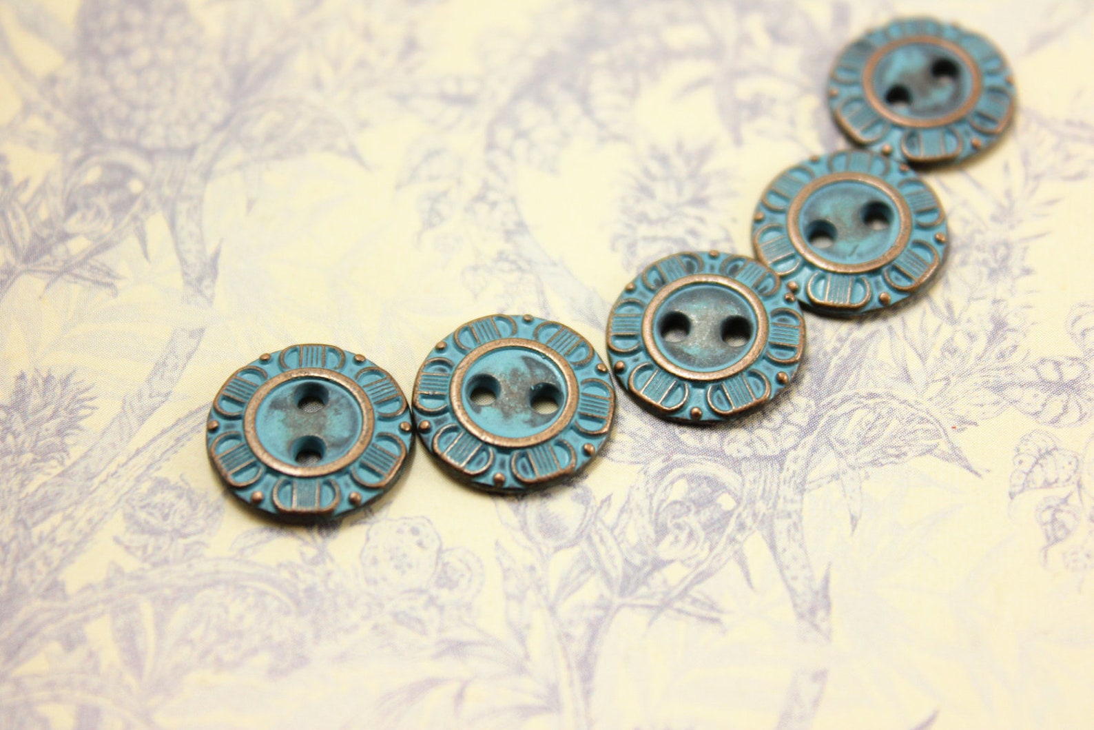 Metal Buttons - Petals Border Metal Buttons , Pastel Blue Color , 2 ...