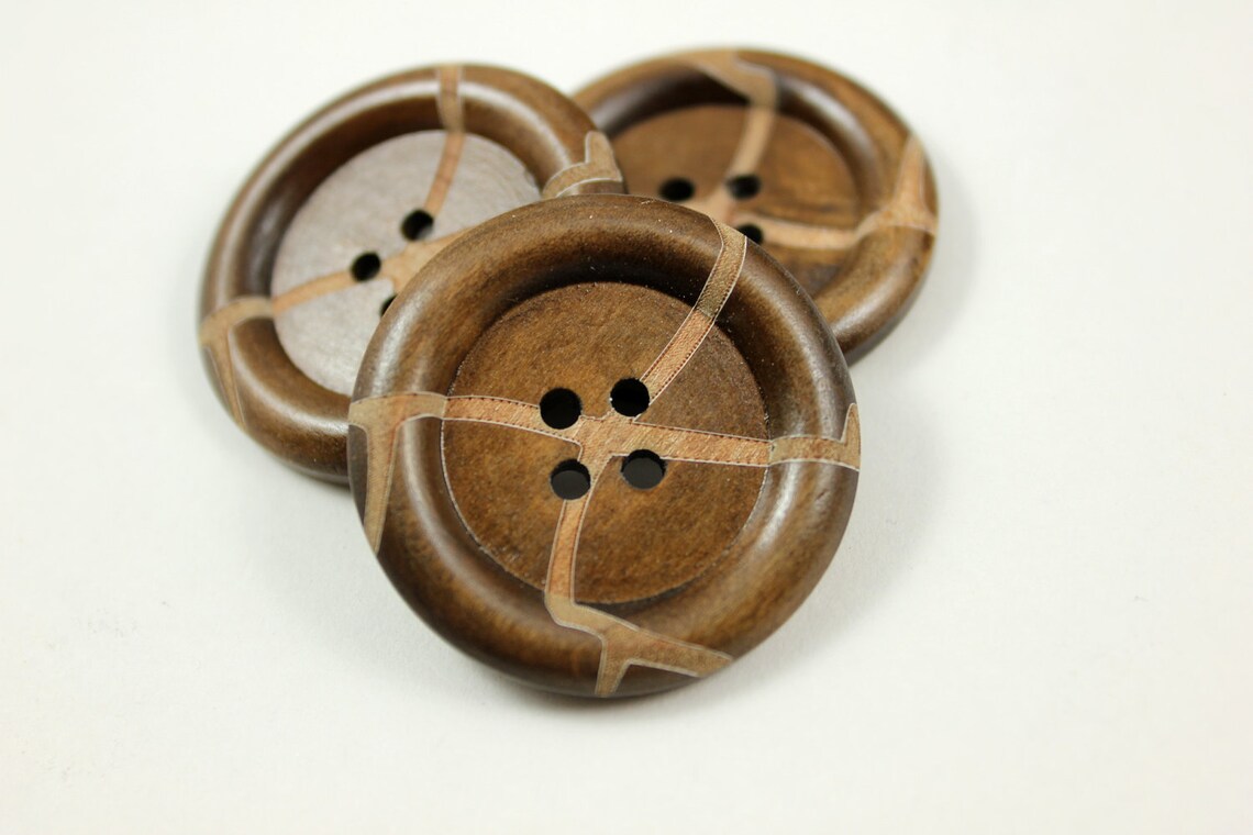 Brown Wooden Buttons Japanese Style Leather Texture Coffee - Etsy
