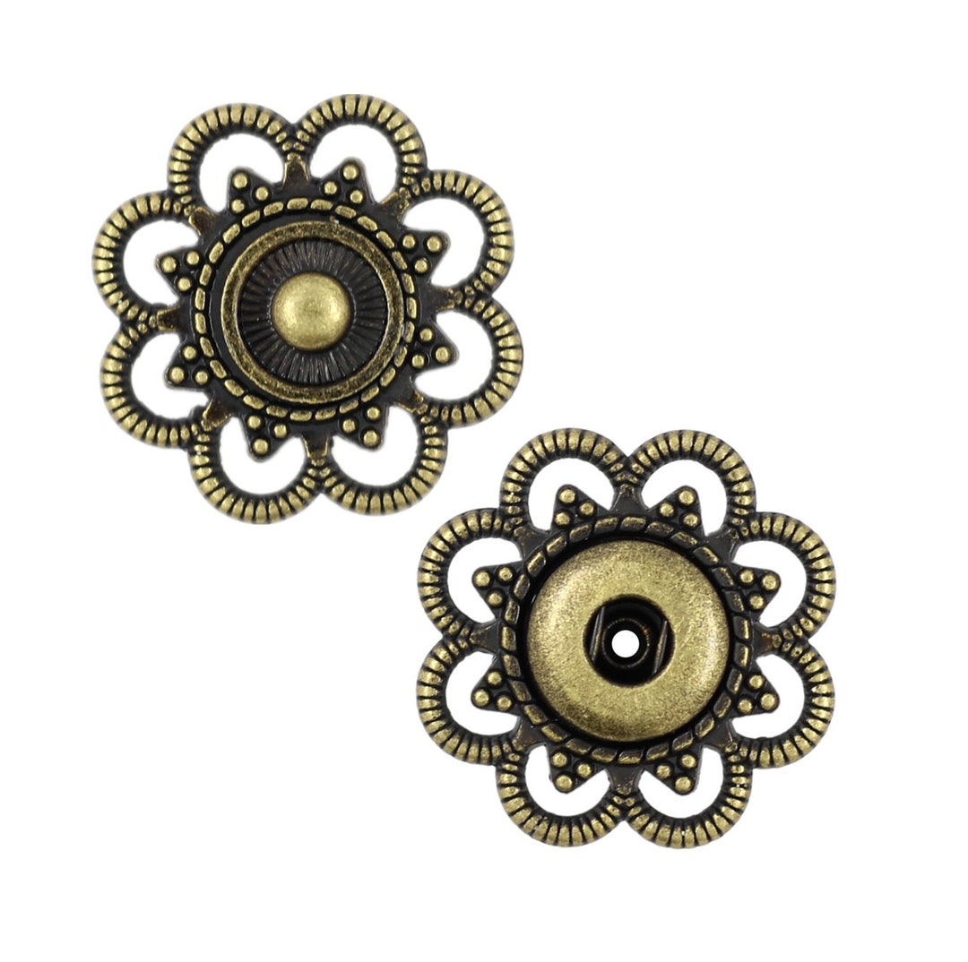 Flower Metal Snap Buttons , Antique Brass Color , Openwork , 0.79 Inch ...