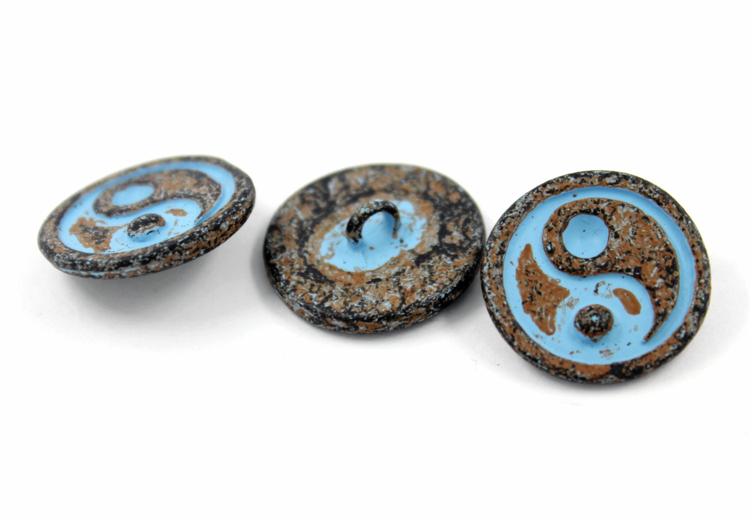 Metal Buttons - Yin and Yang Metal Buttons , Blue Patina Color , Shank ...