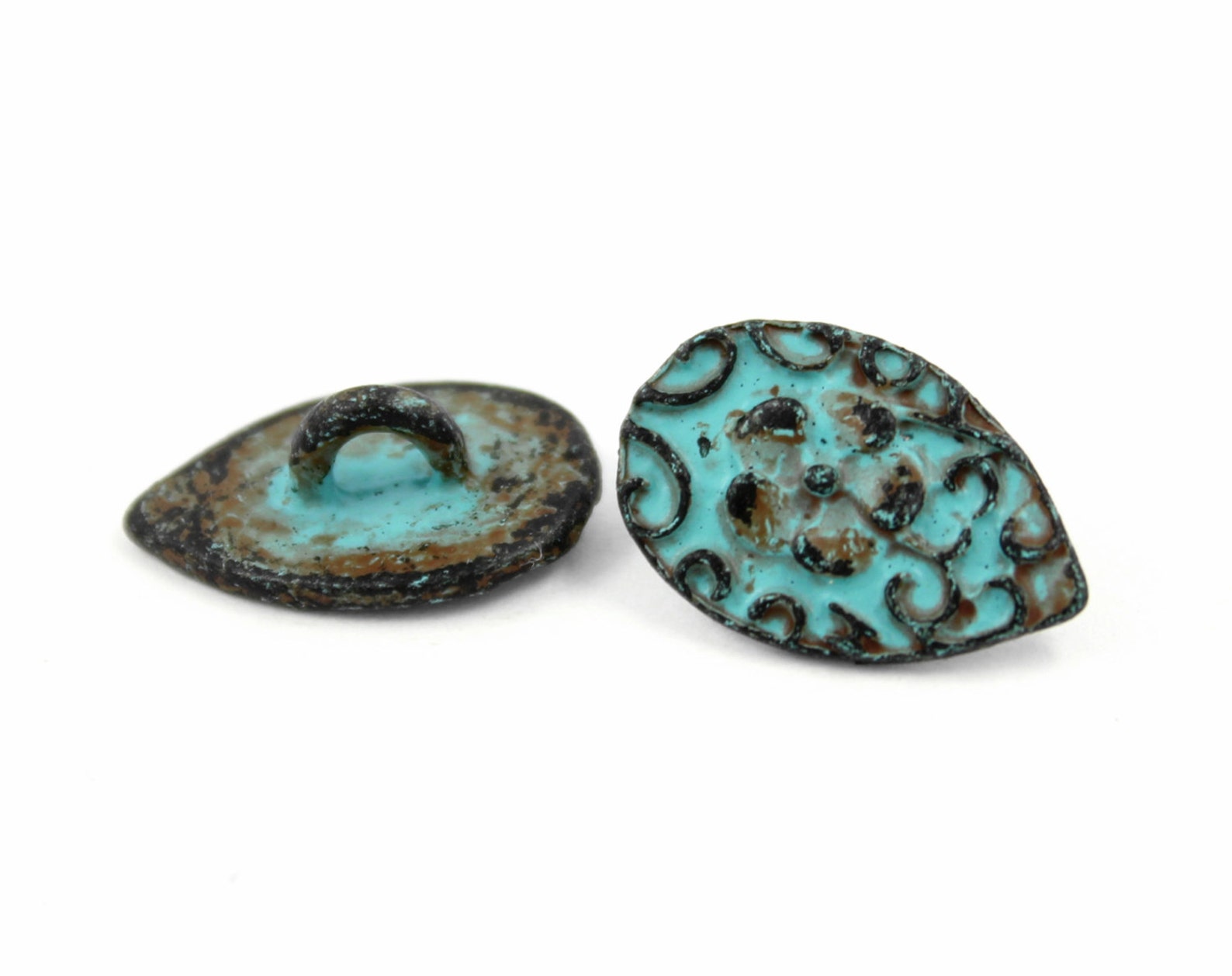 Drop Shaped Flower Carving Metal Shank Buttons , Green Patina Color , 0 ...