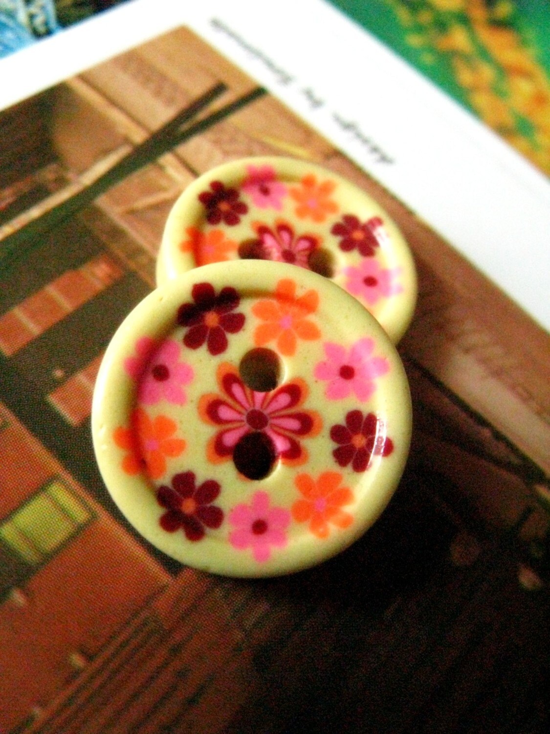 Lovely Light Yellow Plastic Buttons With Colorful Floret - Etsy
