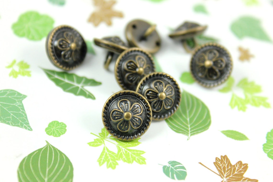 Metal Buttons Vinca Metal Buttons Antique Brass Color | Etsy