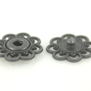 Flower Metal Snap Buttons , Black Gunmetal Color , Openwork , 0.79 Inch ...