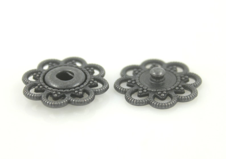 Flower Metal Snap Buttons Black Gunmetal Color Openwork | Etsy