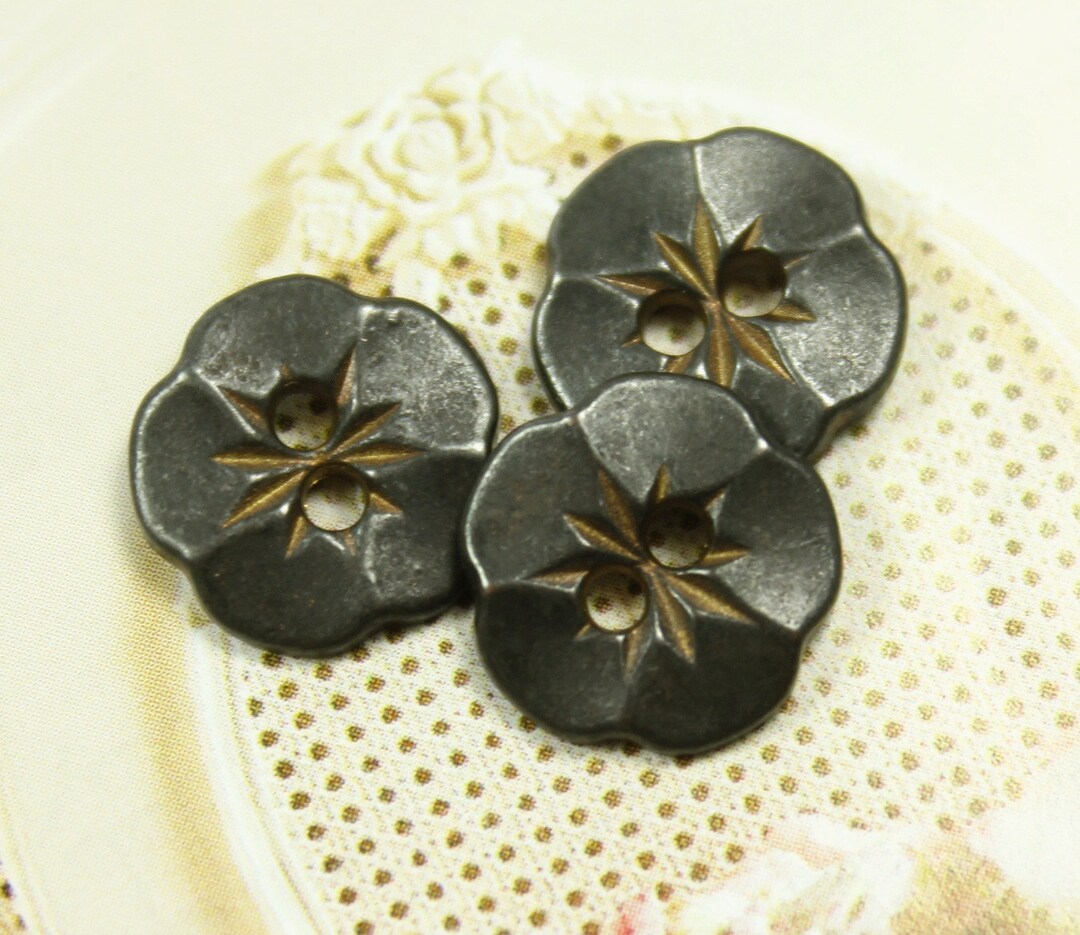 Metal Buttons - Flower Metal Buttons , Dark Gunmetal Color , Shank , 0. ...