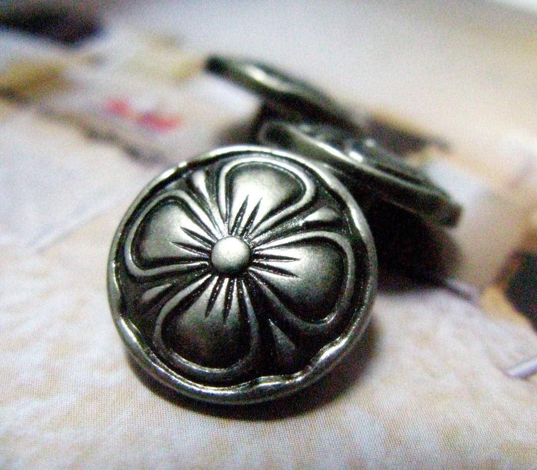 Metal Buttons - Clover Metal Buttons , Gray Silver Color , Shank , 0.59 ...