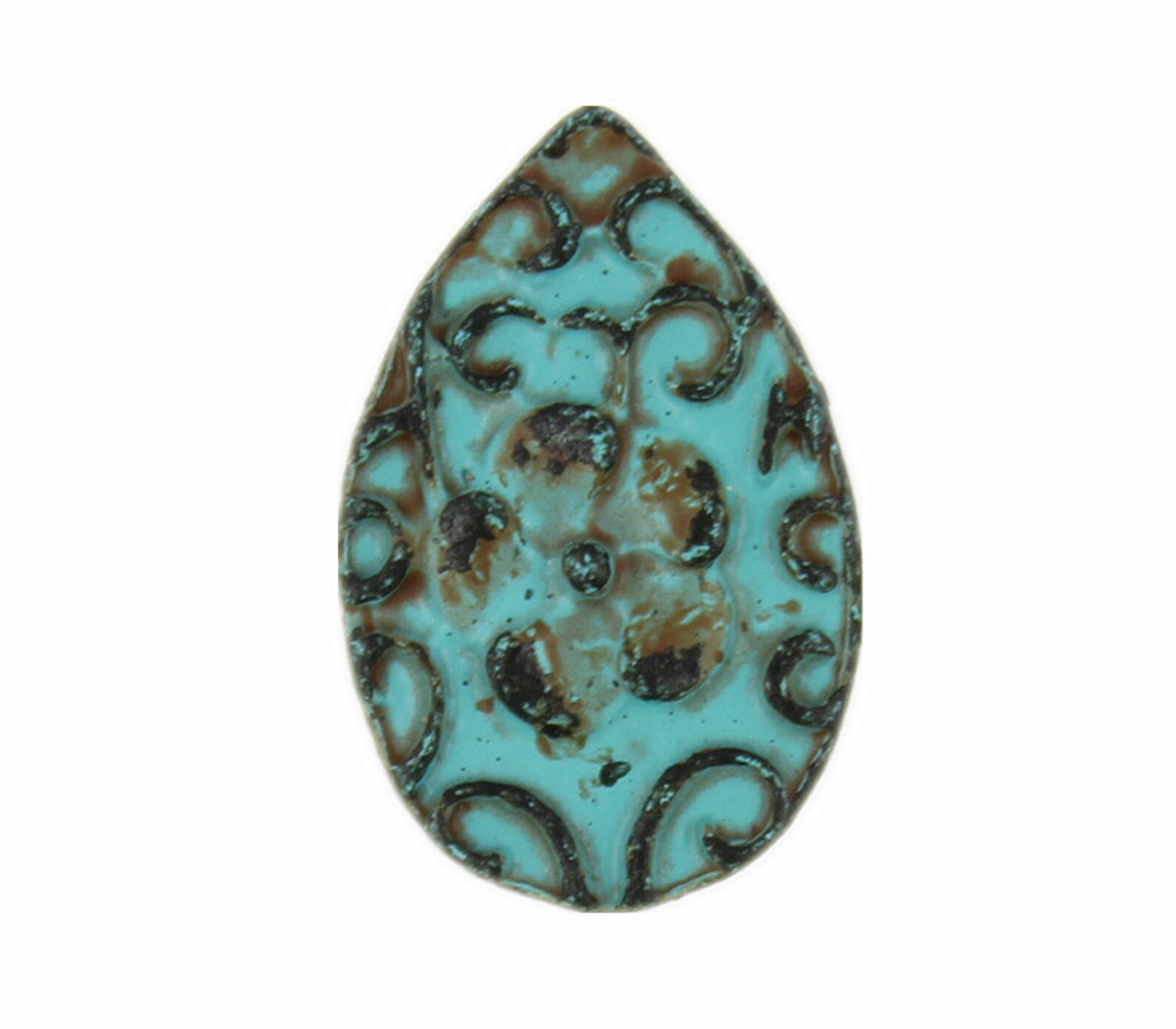Drop Shaped Flower Carving Metal Shank Buttons , Green Patina Color , 0 ...