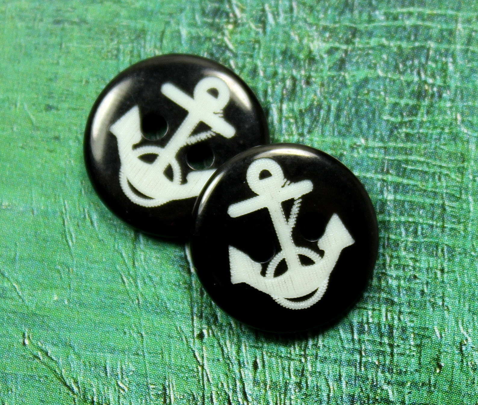 Black Plastic Buttons With White Hemp Rope And Anchor Pattern Etsy