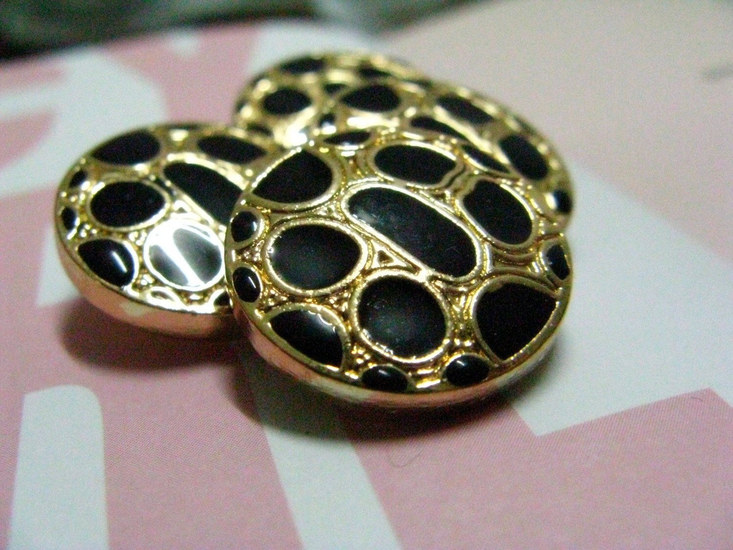 Metal Buttons Black Enamel Dapple Metal Buttons Gold Color | Etsy