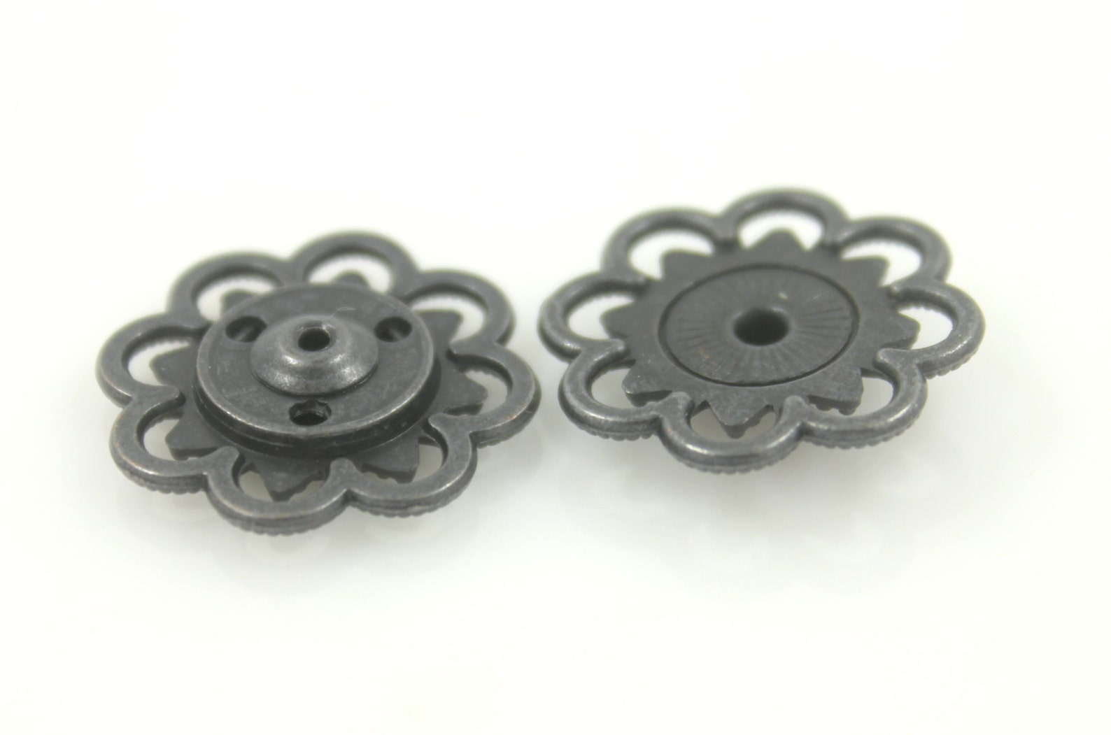 Flower Metal Snap Buttons Black Gunmetal Color Openwork | Etsy
