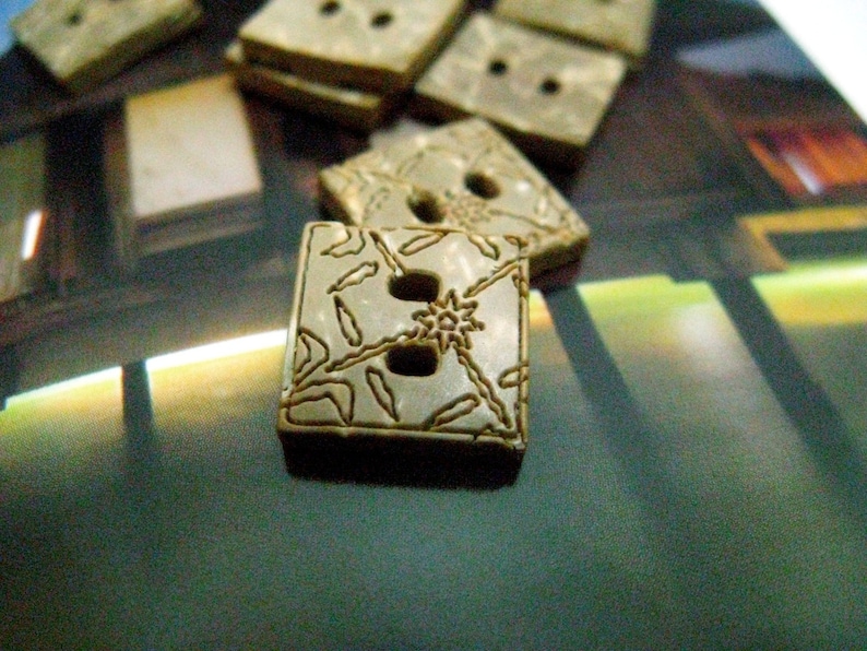 Square Wooden Buttons Lovable Shallow Carving Flower Lattice | Etsy