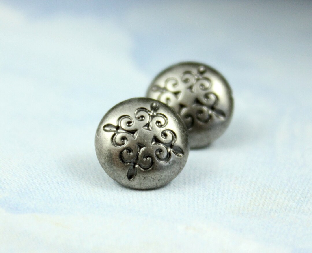 Metal Buttons - Trefoil Cross Metal Buttons , Gray Silver Color , Domed ...