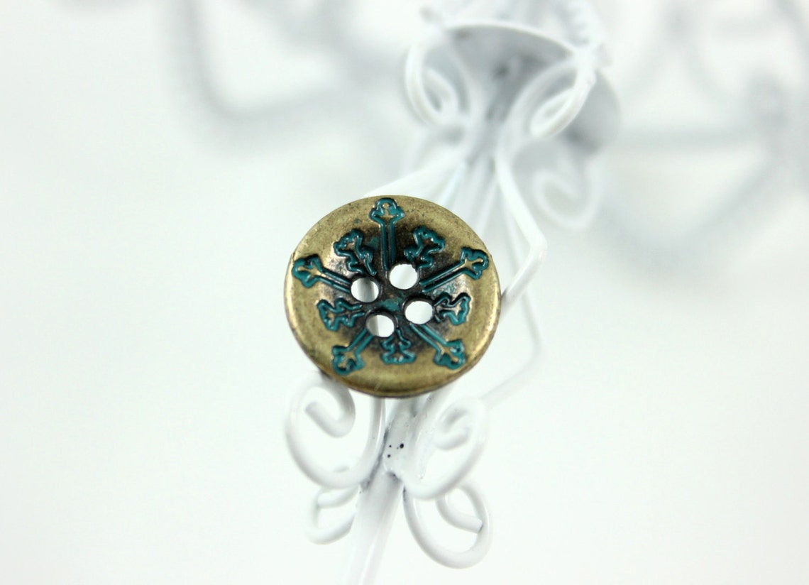 Metal Buttons Cyan Snowflakes Metal Buttons Antique Brass - Etsy
