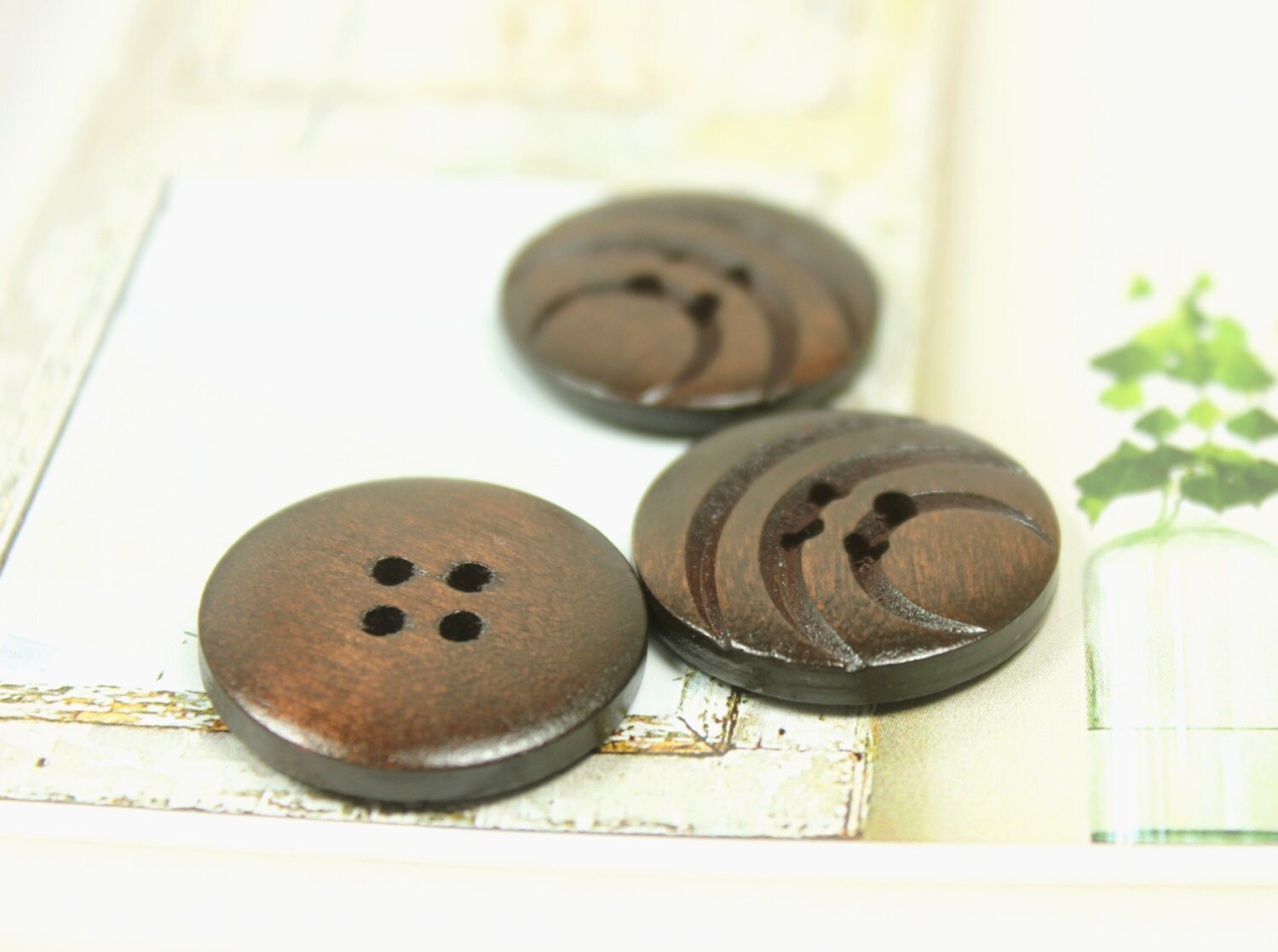 Wooden Buttons - Arcs Carving Brown Wood Buttons, 0.91 Inch (10 in a ...