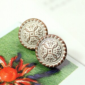 Metal Buttons - Islamic Flower Metal Buttons , Copper White Patina ...