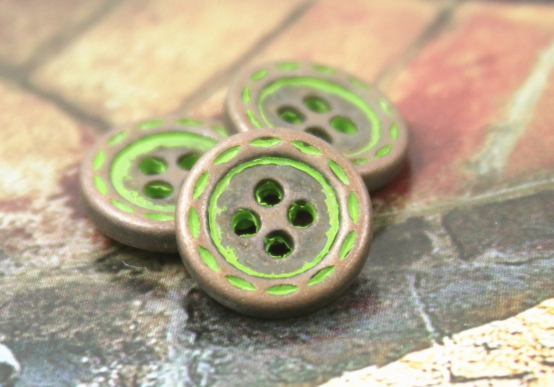 Metal Buttons - Dotted Line Edge Metal Buttons , Copper With Retro ...