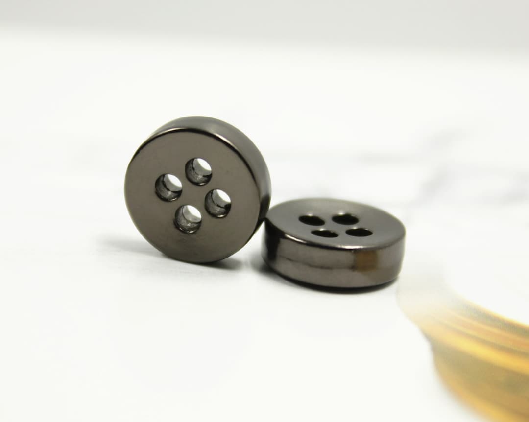 Metal Buttons - Thick Pearlized Gunmetal Buttons , 4 Holes , 0.43 Inch ...
