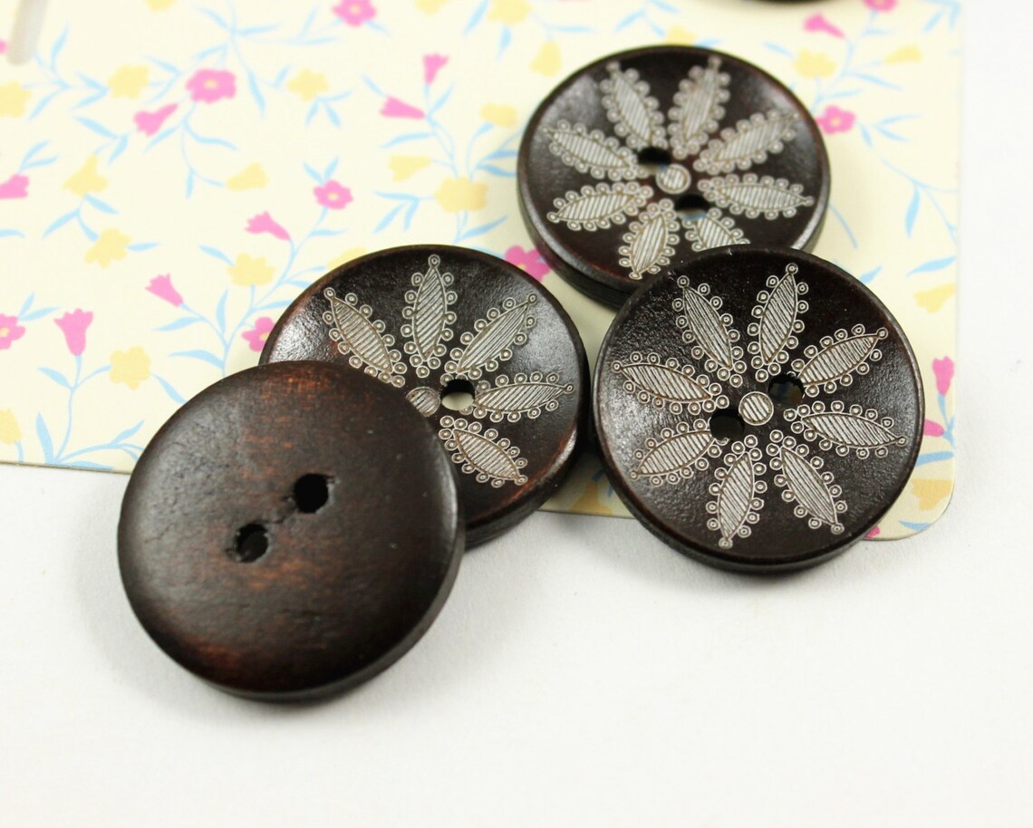 Wooden Buttons - Japanese Style Brown Concave Wooden Buttons With Eight ...