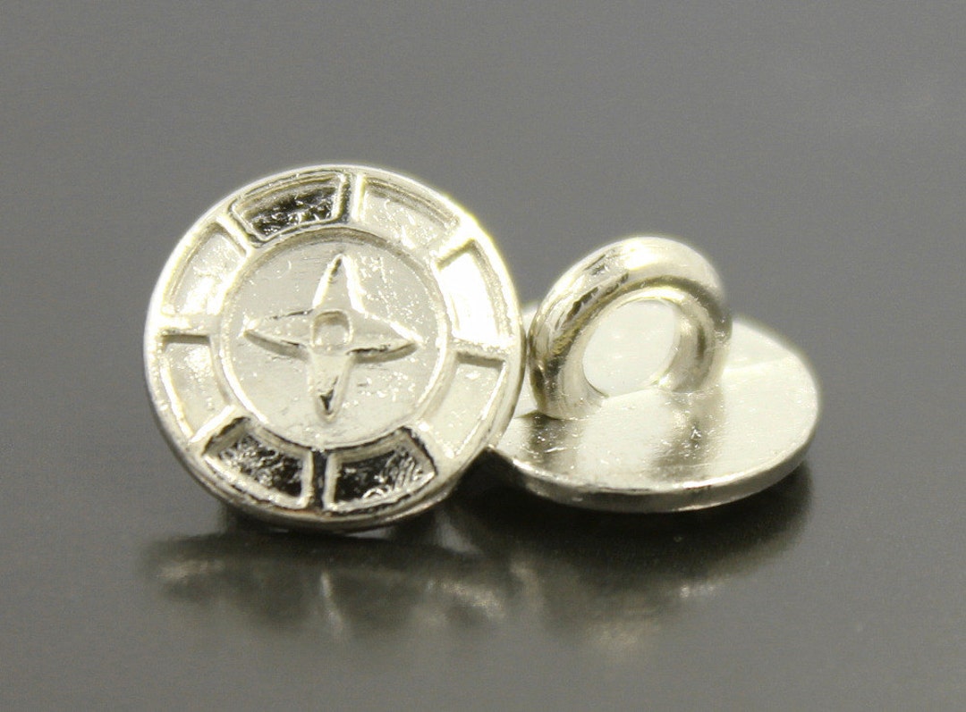 Metal Buttons - Cross Star Metal Buttons , Shiny Silver Color , Shank ...