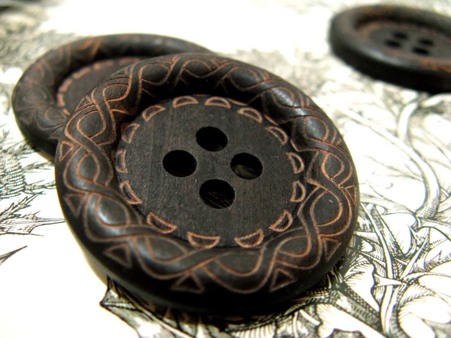 Large Wood Buttons Beautiful Swirls Decorative Domed Border | Etsy