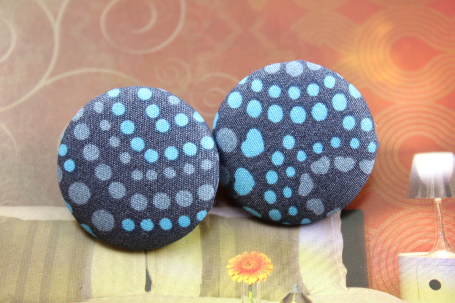 Flowery Blue Polka Dots Fabric Buttons 1.18 Inch 8 in a Set | Etsy