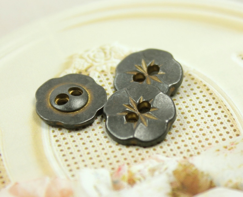 Metal Buttons Flower Metal Buttons Dark Gunmetal Color - Etsy