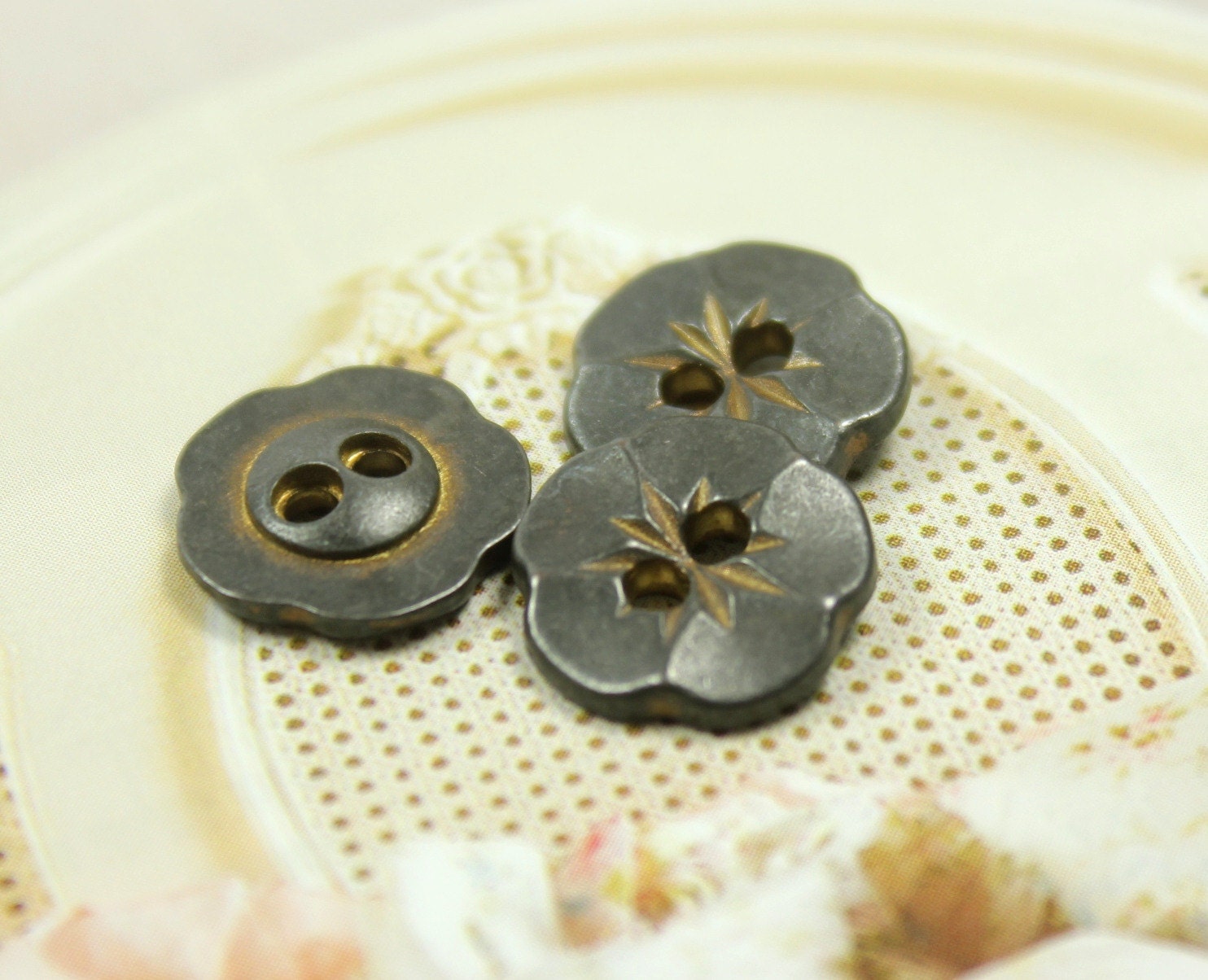 Metal Buttons Flower Metal Buttons Dark Gunmetal Color - Etsy