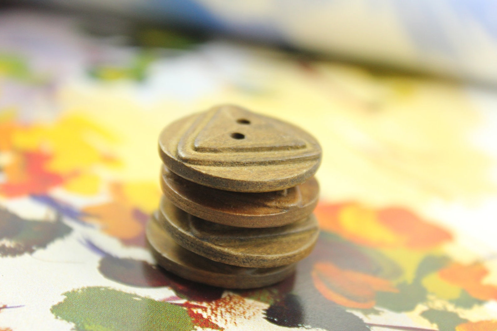 Wooden Buttons - Antiqued Triangle and Round Cascading Brown Wood ...
