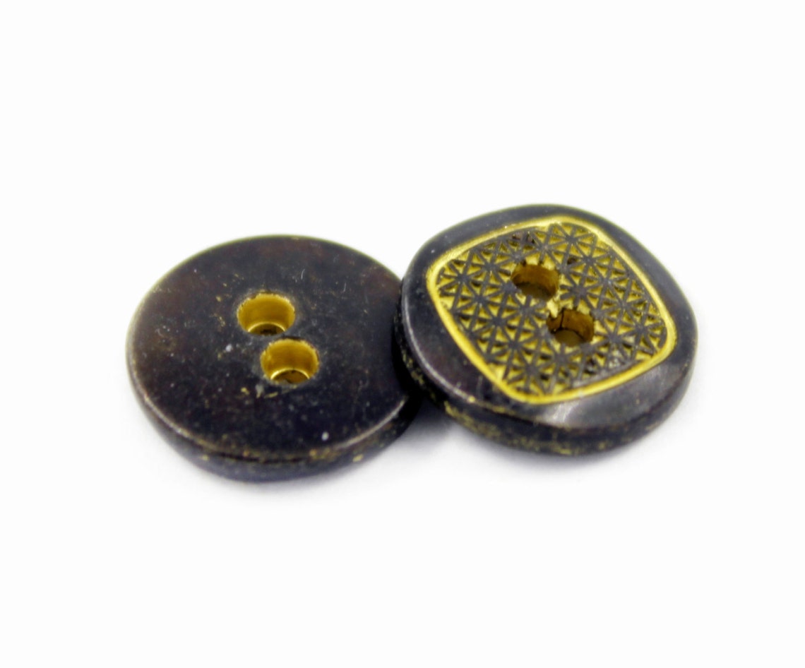 Metal Buttons - Mesh Pattern Metal Buttons , Gunmetal Yellow Color , 2 ...