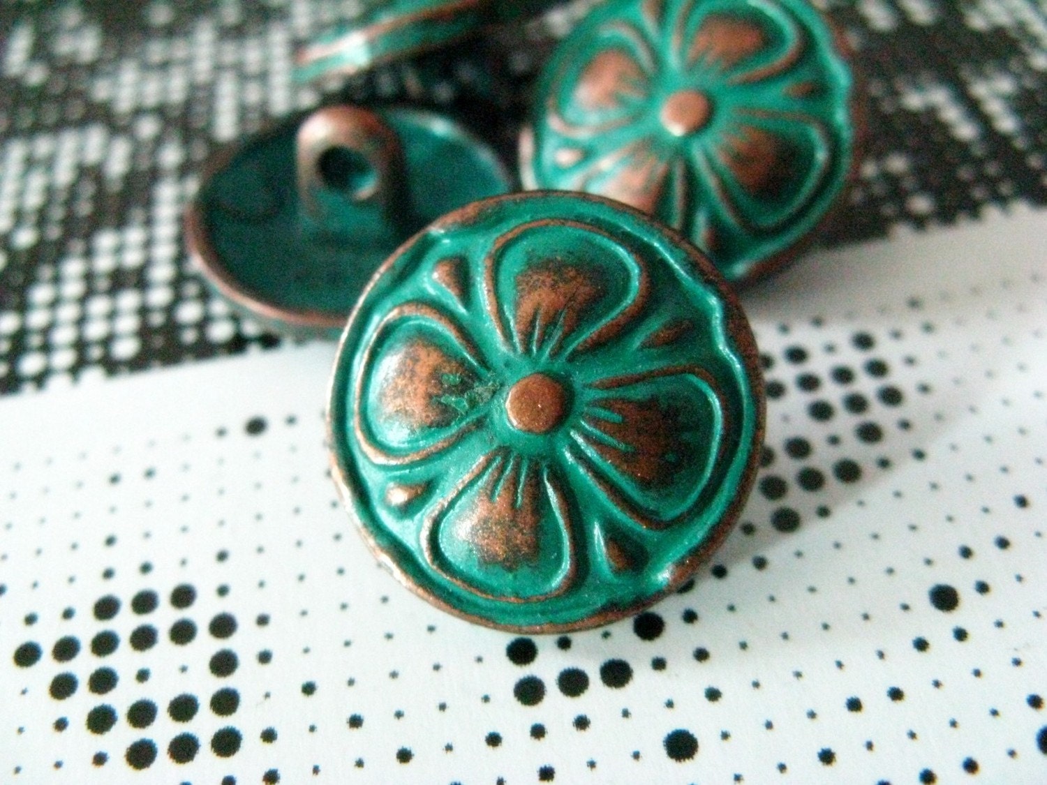 Metal Buttons Cutie Retro Deep Cyan Clover Shank Metal | Etsy